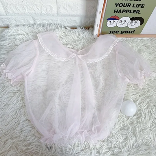 Women Sheer Mesh Short Sleeve Tops Transparent Sweet Princess Lolita ...