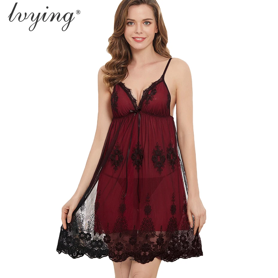 Camisón de encaje bordado para mujer, lencería Sexy, ropa de dormir, talla grande, M 3XL ...