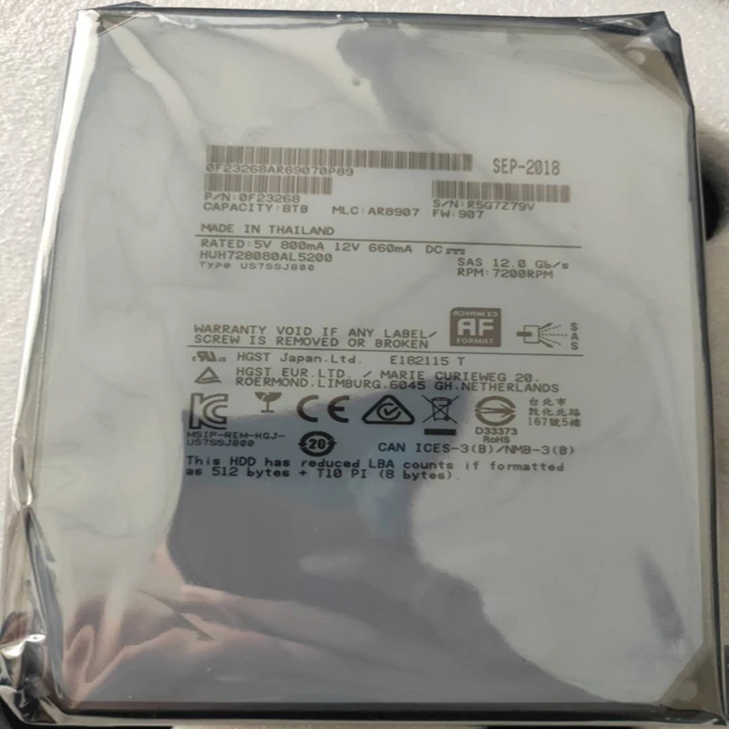 Original HDD For Hgst 8TB 3.5" SAS 12 Gb/s 128MB 7200RPM For Internal HDD For Enterprise Class ...
