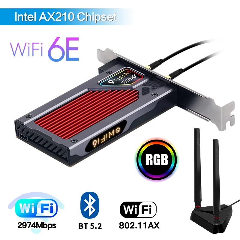 Desktop WiFi 6E AX210 Wireless 2.4G/5G/6Ghz Intel AX210NGW Bluetooth 5.2 802.11AX PCIe Network ...