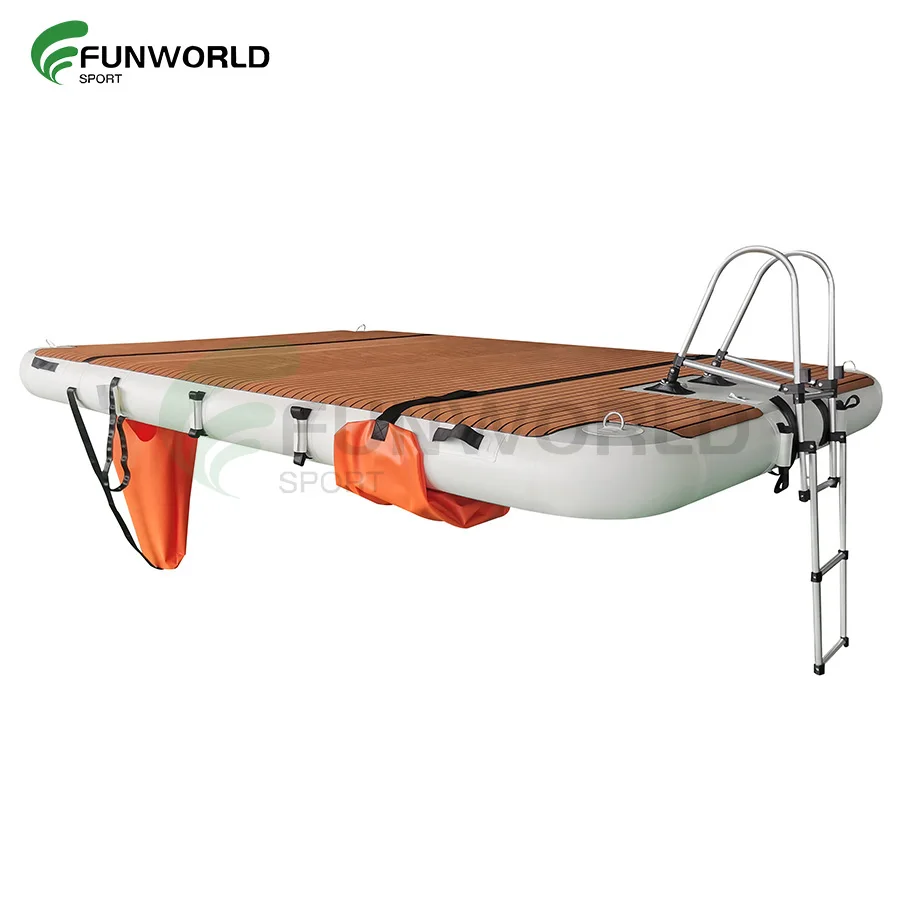 FUNWORLD Teak Drop Stitch Sunbathing Yoga Water Pontoon Platform ...