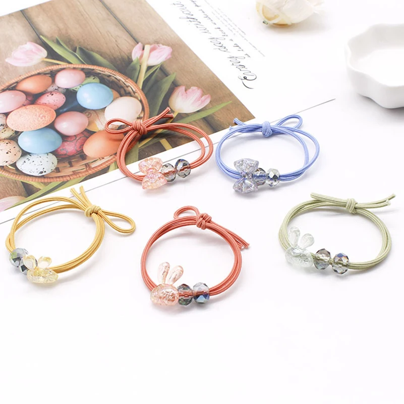 5 Pcs 여자에 대 한 새로운 라인 석 머리 고무 밴드 어린이 만화 높은 탄성 헤어 밴드 여자 헤어 밧줄 아기 모자를 쓰고