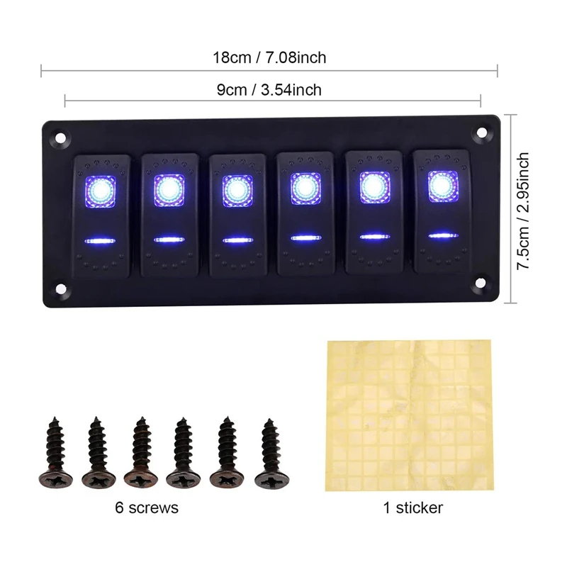 Rocker Switch Aluminum Panel 12V 24V 6 Gang Toggle Switch Dash 5 Pin on ...