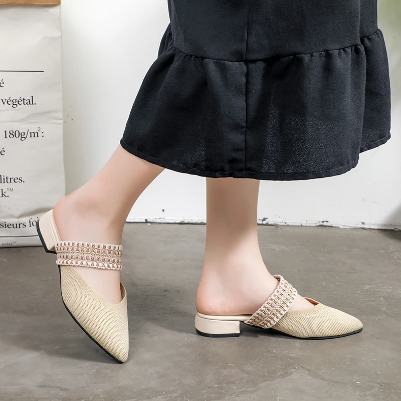 Aphixta Big Size 43 Stretch Fabric Shoes Women Slippers Pointed Toe ...