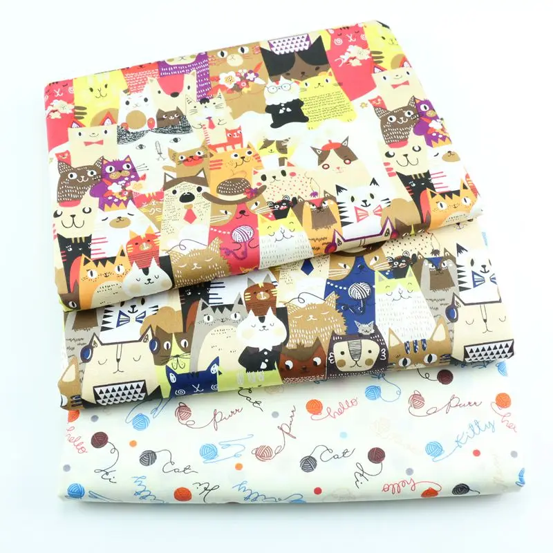 160X50cm Cartoon Cat Print Twill Cotton Fabric for Sewing Patchwork DIY ...