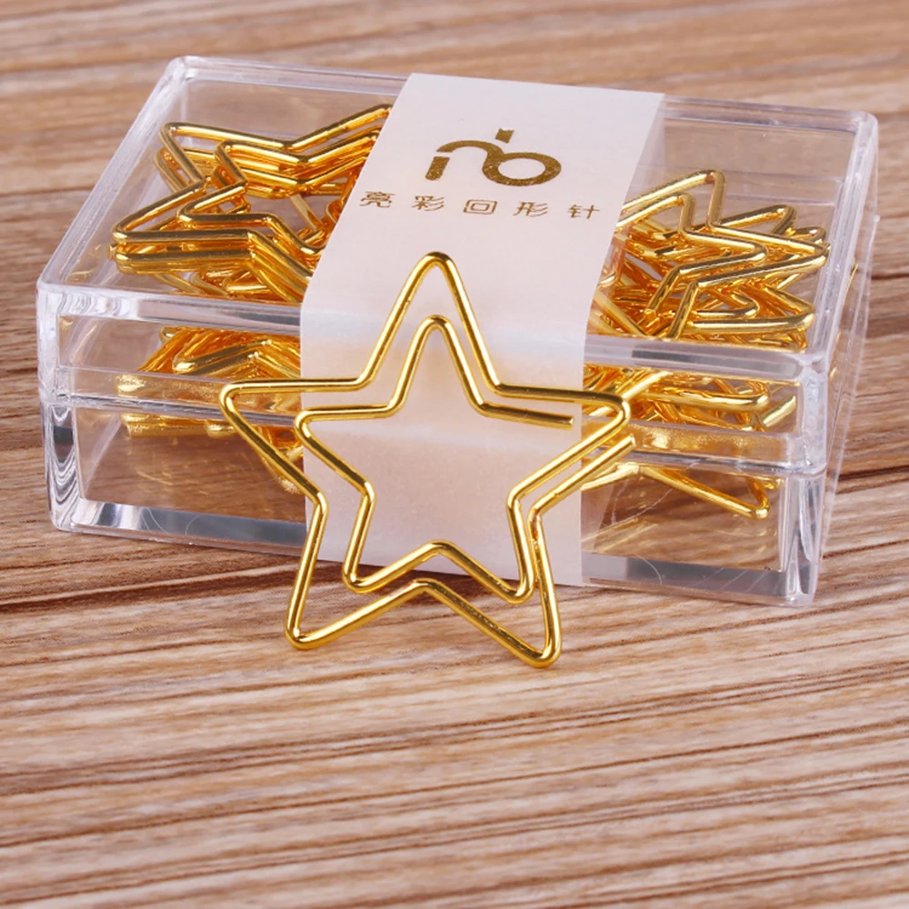 12 Pcs/box Kawaii Five Pointed Star Paper Clip Gold Metal Bookmark Memo ...