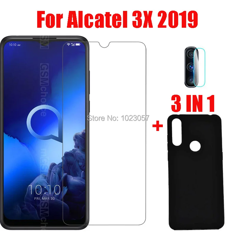 3 In 1 Case Camera Tempered Glass On For Alcatel 3x 2019