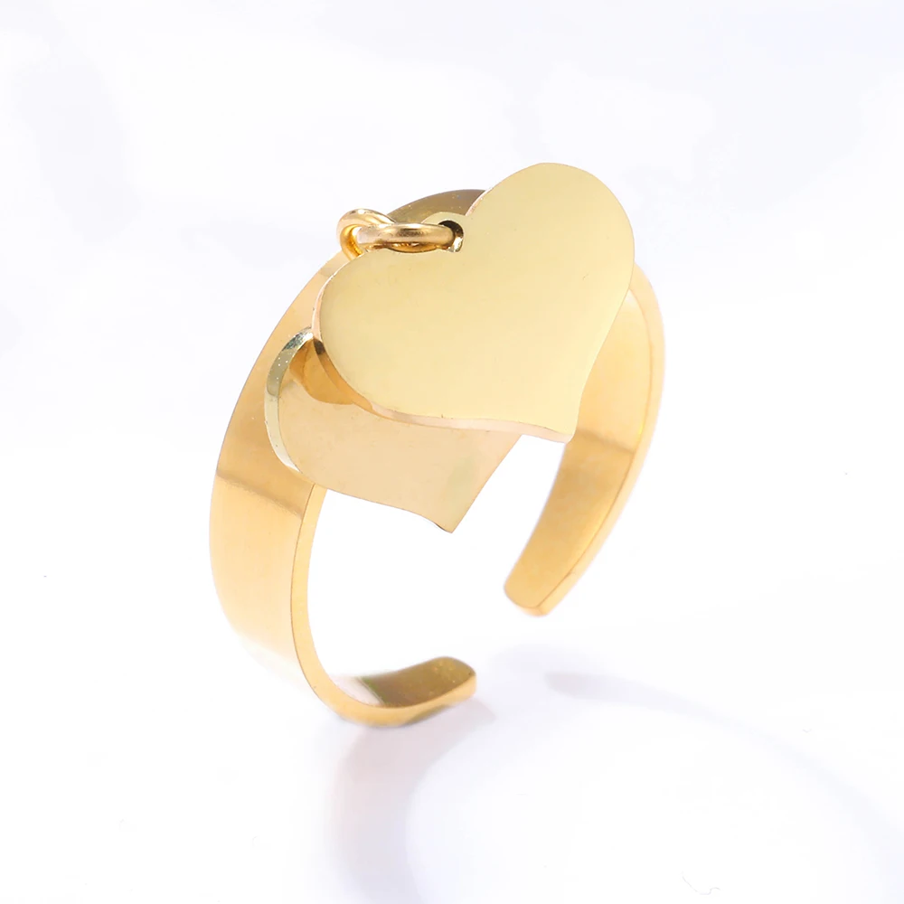 Trendy-Heart-Charms-Ring-For-Women-Gold-Color-Drop-Rings-Stainless ...