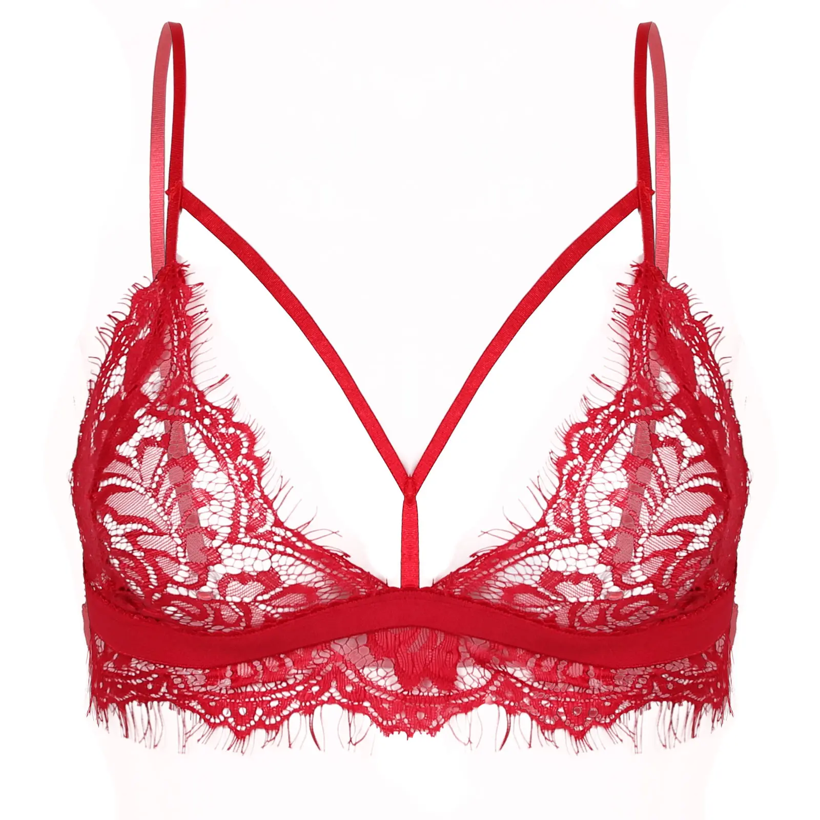Women Lace Bra Brassiere Red See-through Lace Bralettes Hollow Out Bra ...