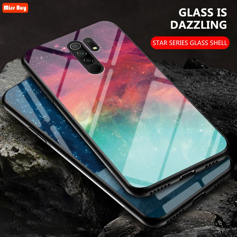 For Xiaomi Redmi 9 9A 9C Case Luxury Starry Sky Tempered Glass Cover ...