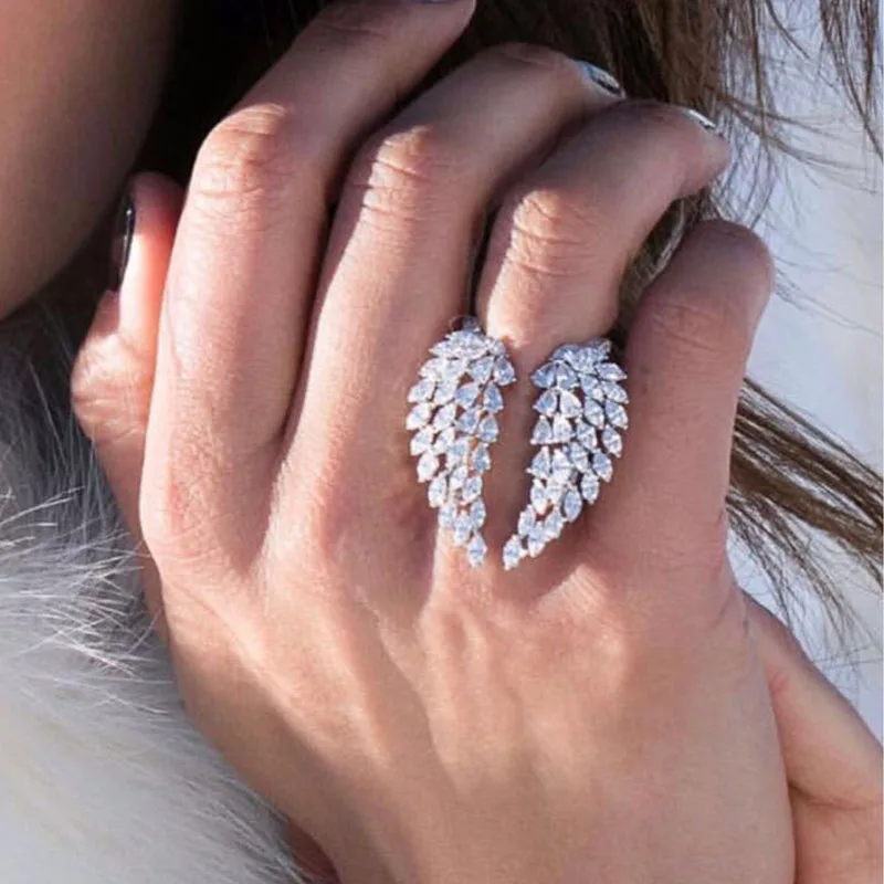 Huitan-Bling-Bling-Wing-Feather-Rings-Women-Novel-Design-Romantic ...