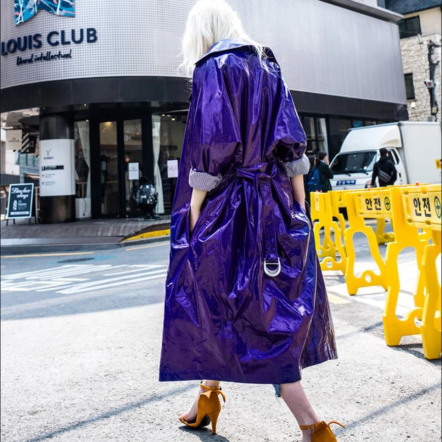 Fashion Brand Glossy Patent Leather Jackets Longer Shiny Leather ...