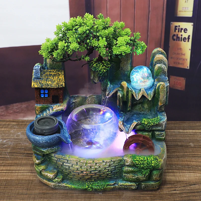 Resin Rockery Water Fountain Lucky Fengshui Ornaments Water Circulation ...