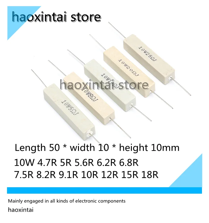 10PCS 10W ceramic cement resistance 4.7R 5R 5.6R 6.2R 6.8R 7.5R 8.2R 9.1R 10R 12R 15R 18R
