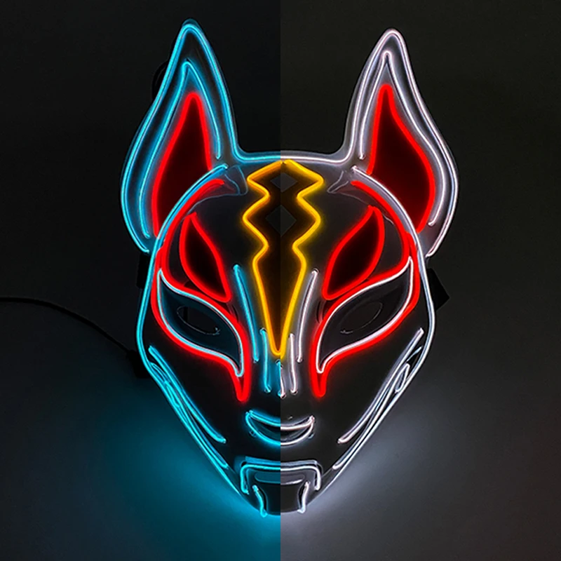 Led Fox Mask Party | Japanese Fox Mask | Led Light Mask | Neon Party ...