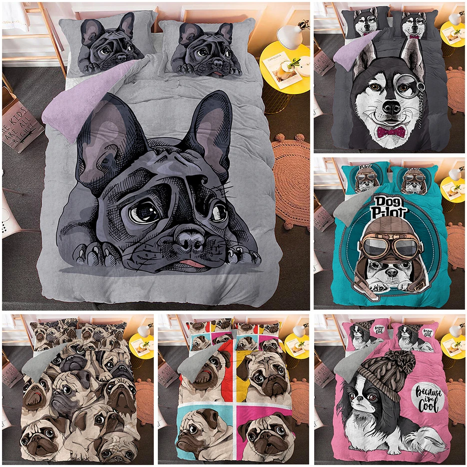 Cartoon Pug Duvet Cover Set Cute Dog 3D Comforter Beding Set 2/3pcs ...