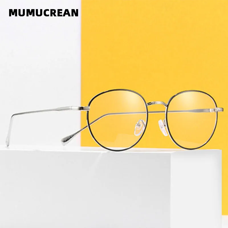 New-Metal-Flat-Mirror-Round-Frame-Blue-Light-Blocking-Glasses-Men-and ...