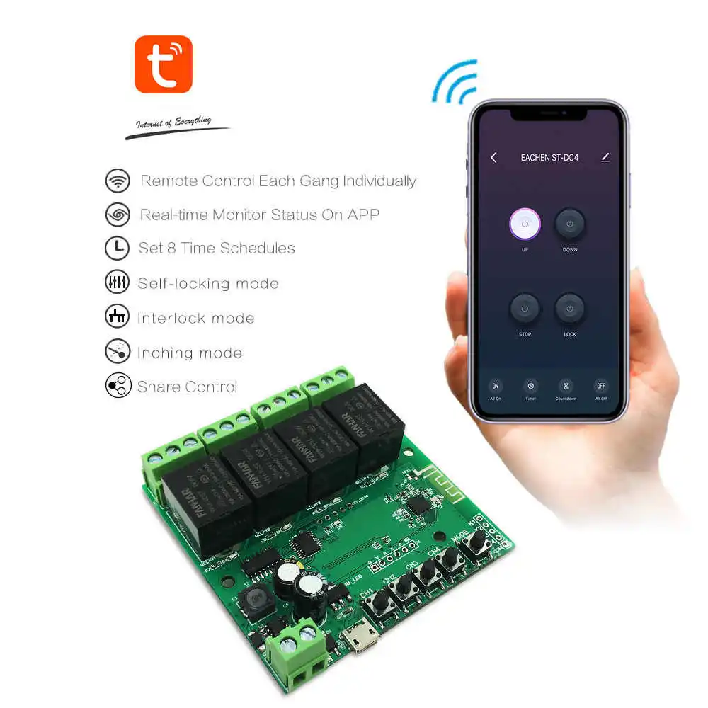 4 Channel Tuya WiFi Relay Module Momentary Switch Inching/Selflocking ...