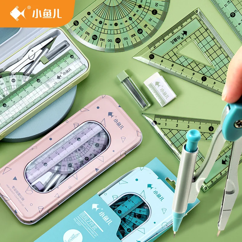 7 pcs set Protractor Drawing Triangle Eraser Compasses Set Math Eraser ...