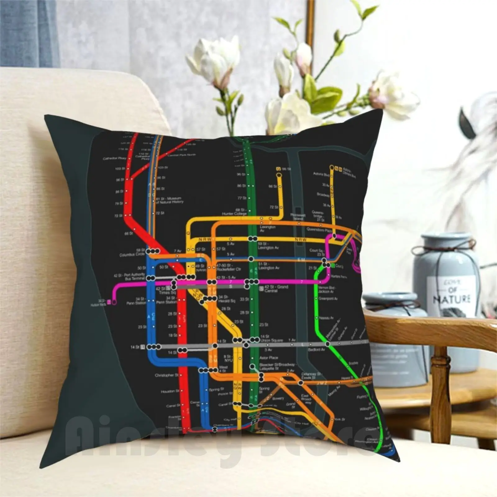 New-York-City-Dark-Subway-Map-Pillow-Case-Printed-Home-Soft-DIY-Pillow ...