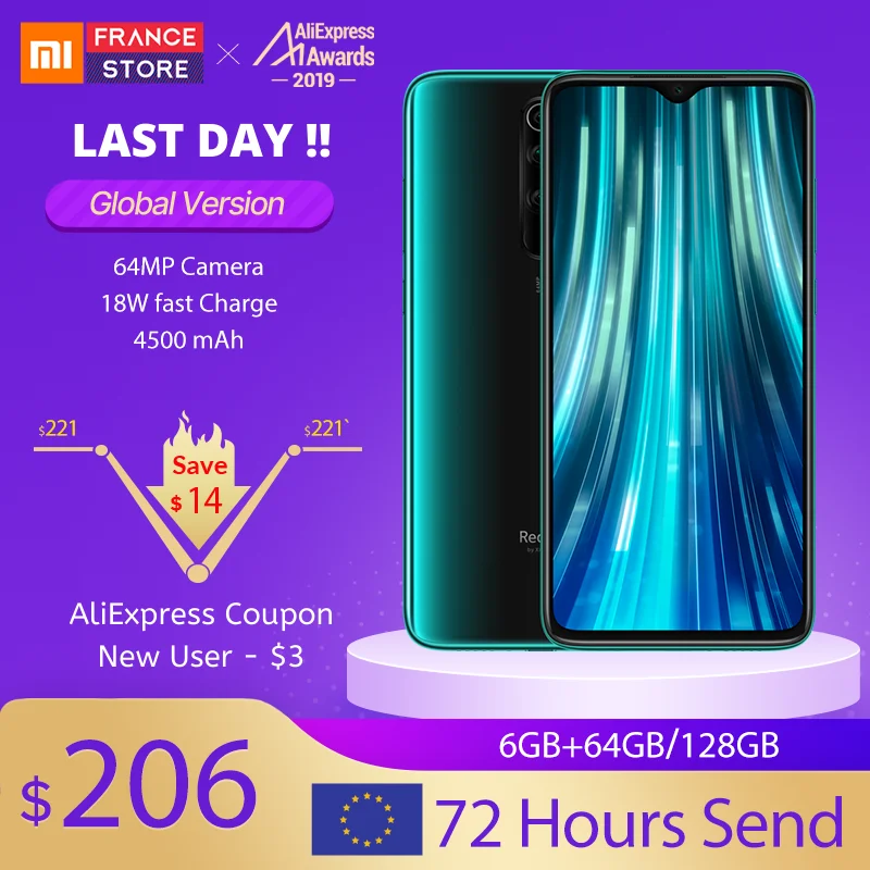 XIAOMI Redmi Note 8 Pro Global Version 128GB 64G Smartphone 64MP Camera QC4.0 MTK Helio G90T ...