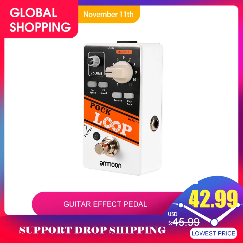 Ammoon Pock Loop Looper Guitar Effect Pedal 11 Loopers Max.330mins ...