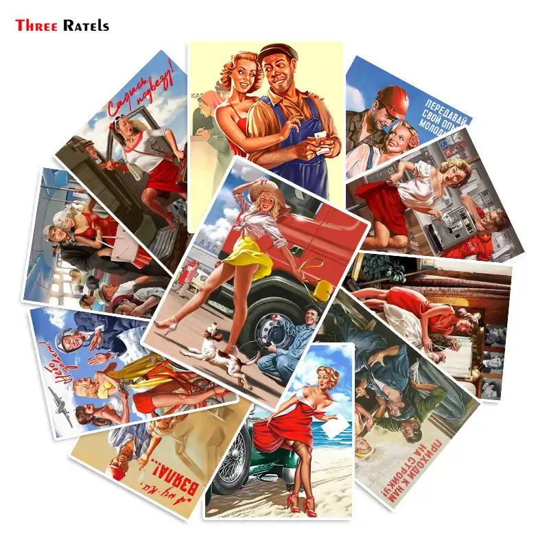 Three Ratels USSR CCCP Vintage Soviet Russian Pin Up Beauty sexy Girls ...