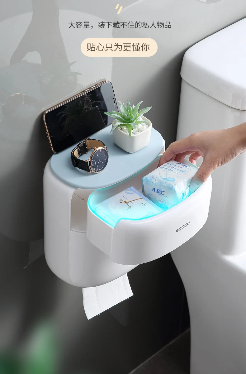 ECOCO-soporte de papel higiénico impermeable montado en la pared, estante, caja de ...