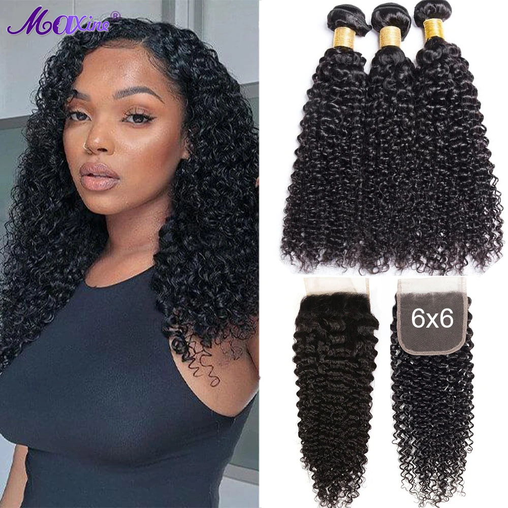 Deep Wave Bundles With Lace Closure Kinky Curly Brazilian Human Hair 3 ...