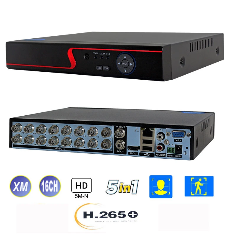 DVR 16 Channels 5M N 1080P H.265+ 16CH NVR AHD TVI CVI XVI CVBS IP Mode ...