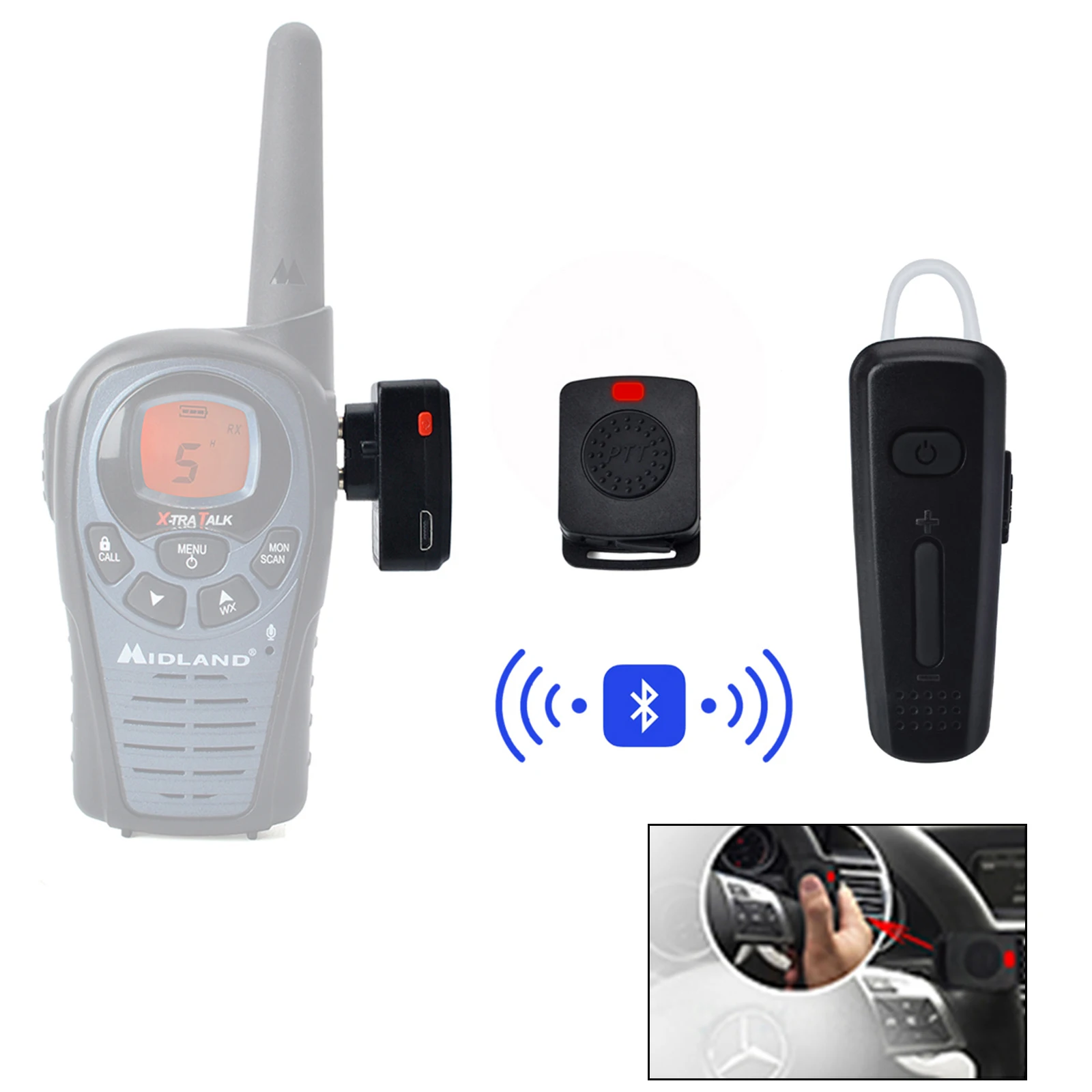 HYS Earpiece Wireless Bluetooth Headset for Midland FRS ICOM Walkie ...