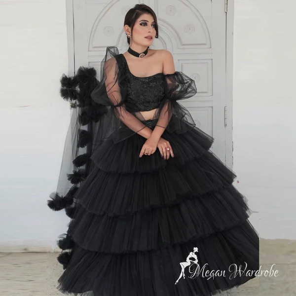 Chic Gothic style Black Three Pieces Extra Puffy Tulle Party Dress ...