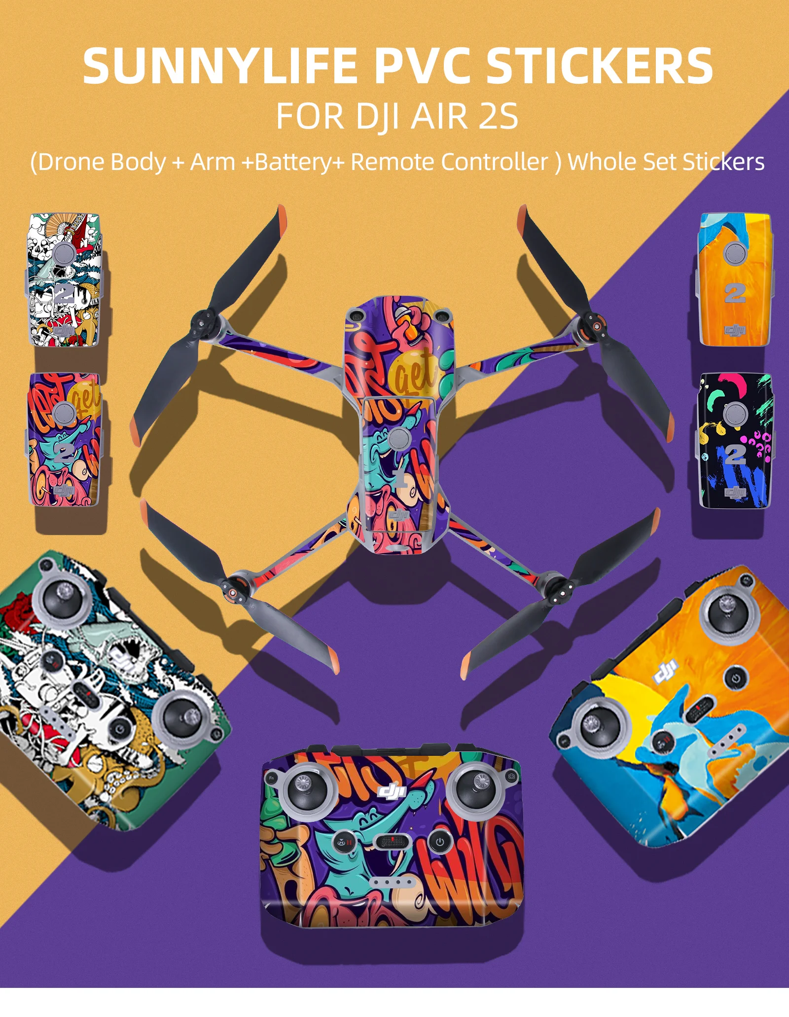 Sunnylife PVC Stickers for Mavic Air 2S Body & Remote Control ...