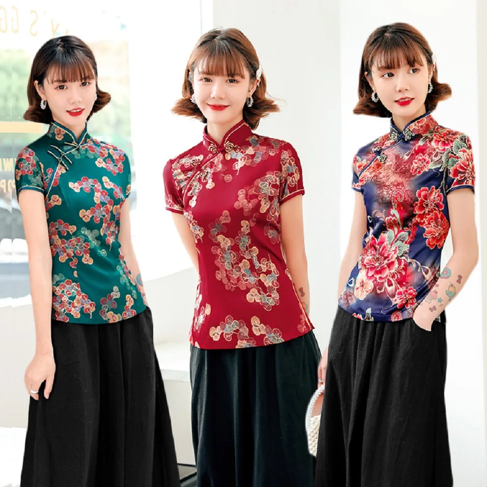 Camisa Cheongsam Shanghai Story, Top Qipao de manga corta, camisa ...