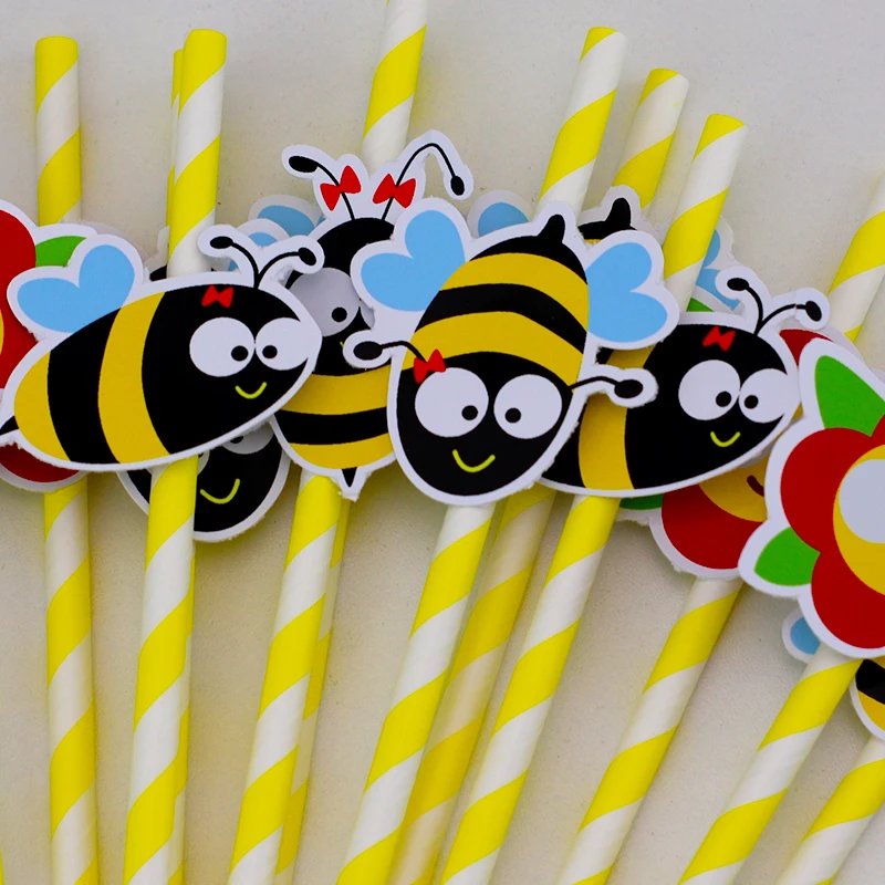 Insects Bee Theme Party Paper Straws Honey Bee Flower Drinking Paper ...