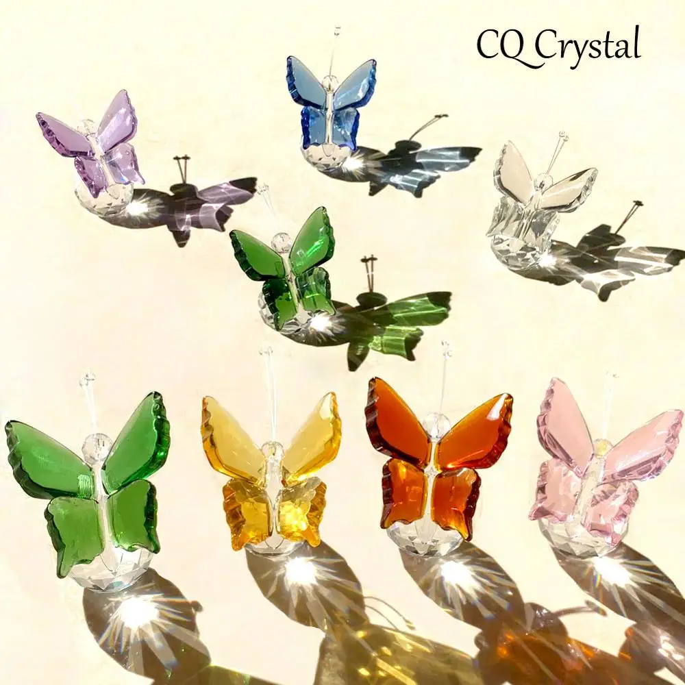 7 Colors Lovely Butterfly Crystal Animal Figurines Miniature Glass ...