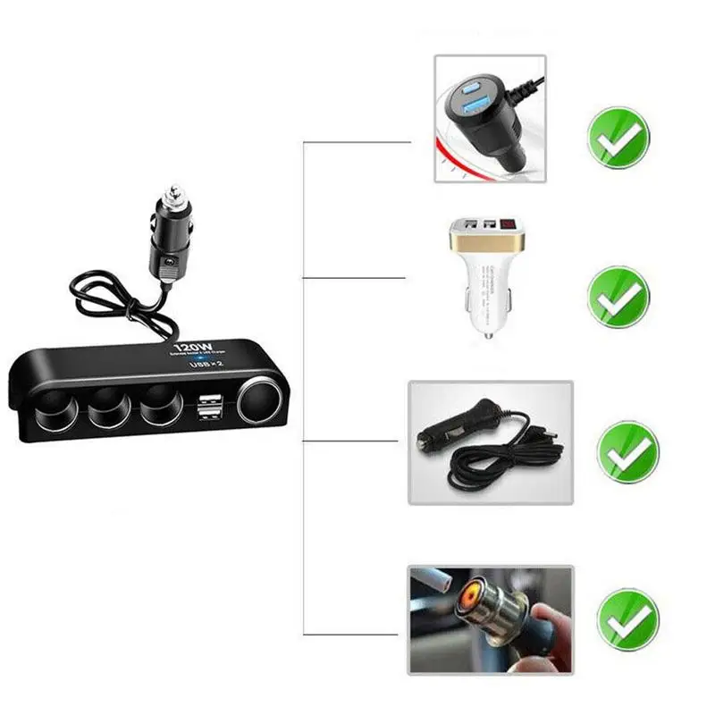 Allume-cigare de voiture,black--Allume cigare universel 12V 24V 4 voies ...