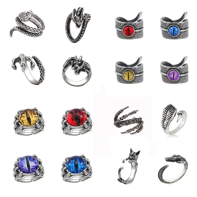 Vintage-Punk-Ring-For-Men-Jewelry-Adjustable-Animal-Rings-Colorful ...