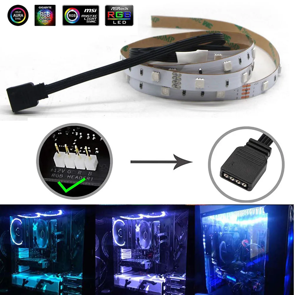 PC RGB LED Strip Light Addressable for M/B with DC 12V 4 Pin RGB LED ...