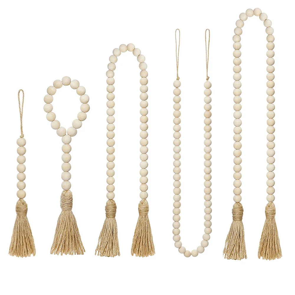 Gift-Farmhouse-Handmade-Garland-Home-Decor-Wood-Bead-Garland-Tassels ...