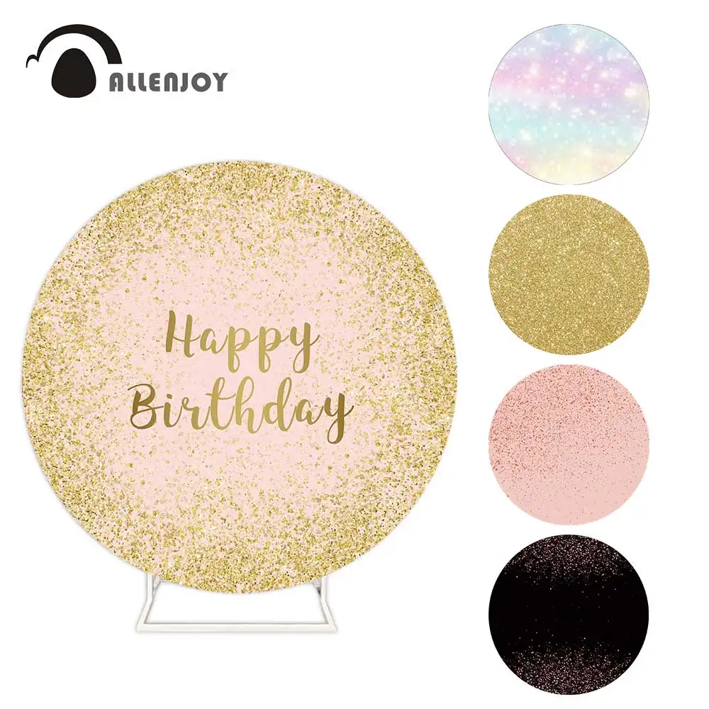 Allenjoy Glitter Custom Round Backdrop Cover Golden Black Birthday ...