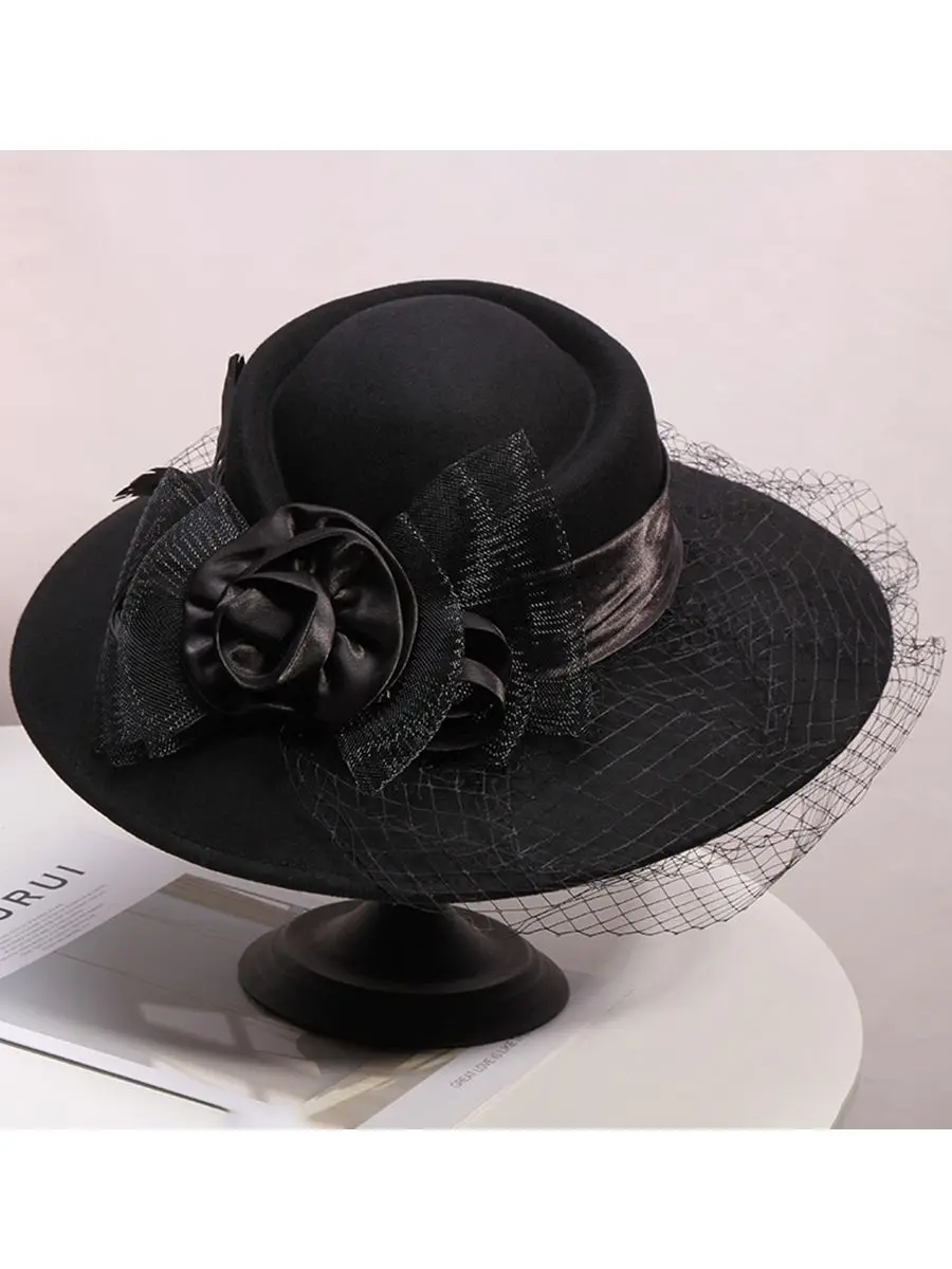 Véu preto feminino inverno fedora 100% australian lã cloche chapéus ...