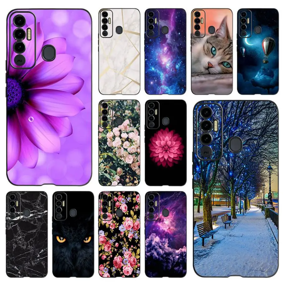 For-Tecno-Spark-7-Case-Flower-Soft-Silicone-Black-TPU-Case-For-Tecno ...