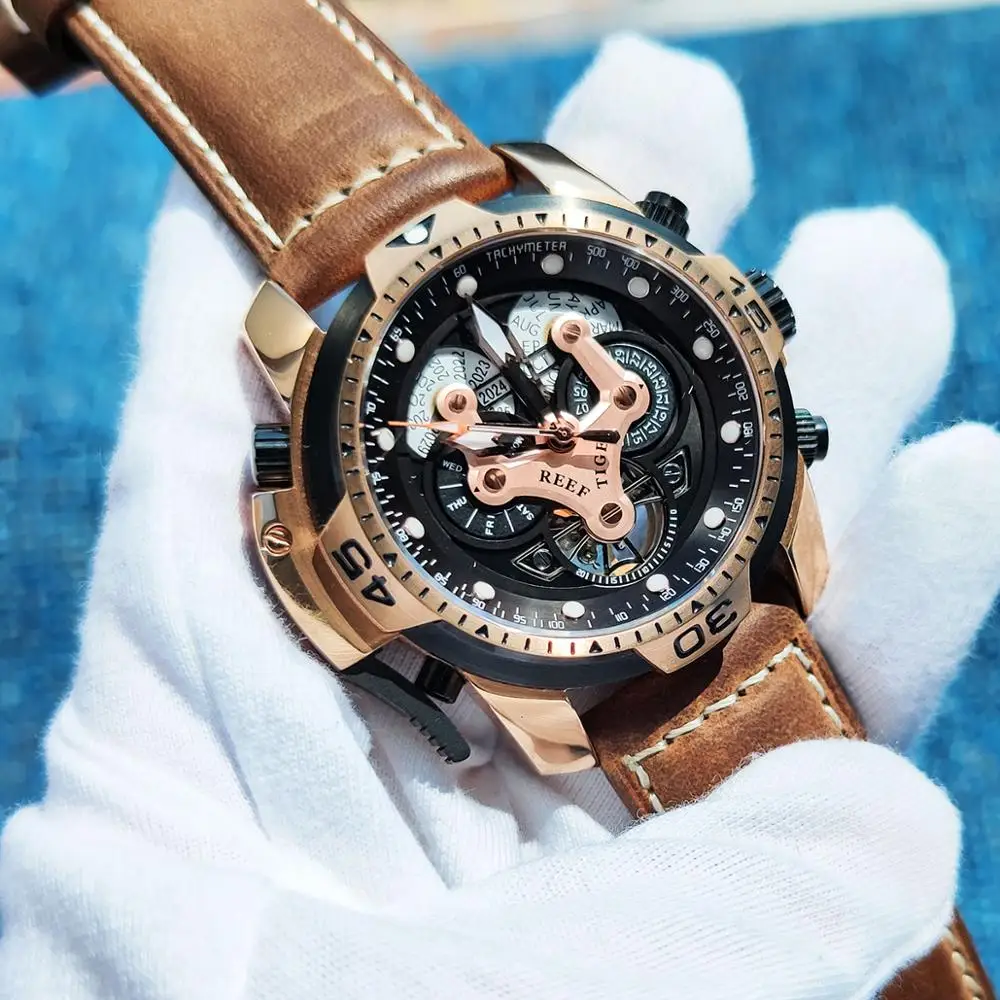 Reef-Tiger-RT-Brand-Military-Watches-for-Men-Rose-Gold-Blue-Dial-Brown ...