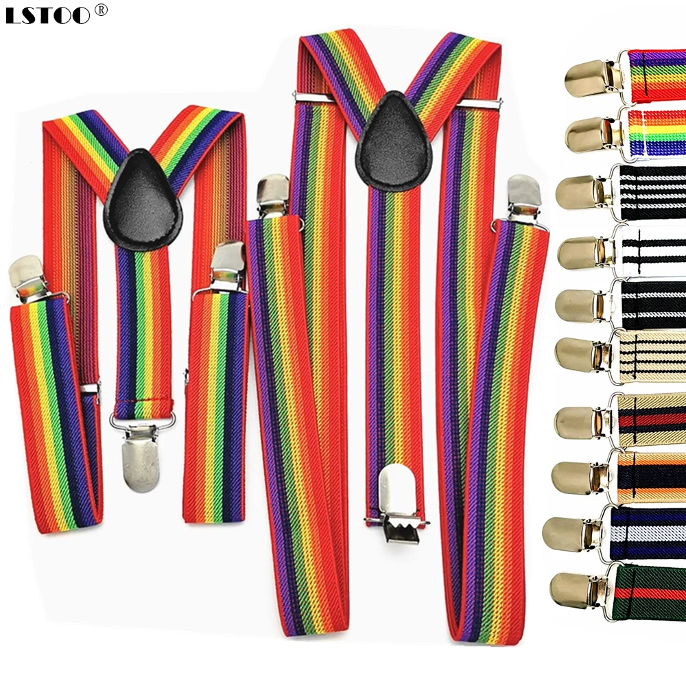 New Men Women Boys Girls Suspenders Red White Rainbow Colorful Striped ...