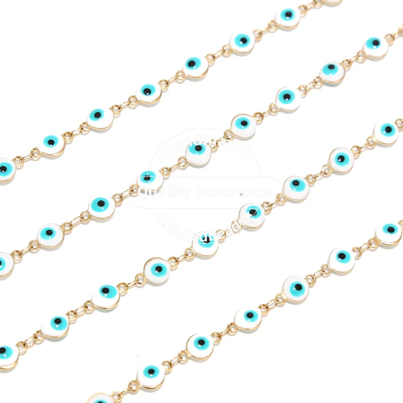 1 Meter Stainless Steel 6mm Gold Turkish Eye Chains White Blue Eye ...