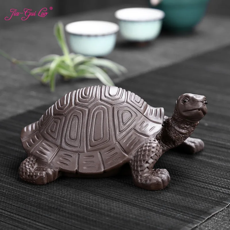 JIA GUI LUO 15CM Purple Clay Longevity turtle tea pet ornaments crafts ...