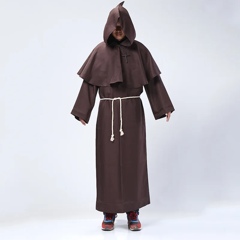 Medieval Monk Church Clergy Pastor Costume Adult Men Priest Hooded Cowl ...