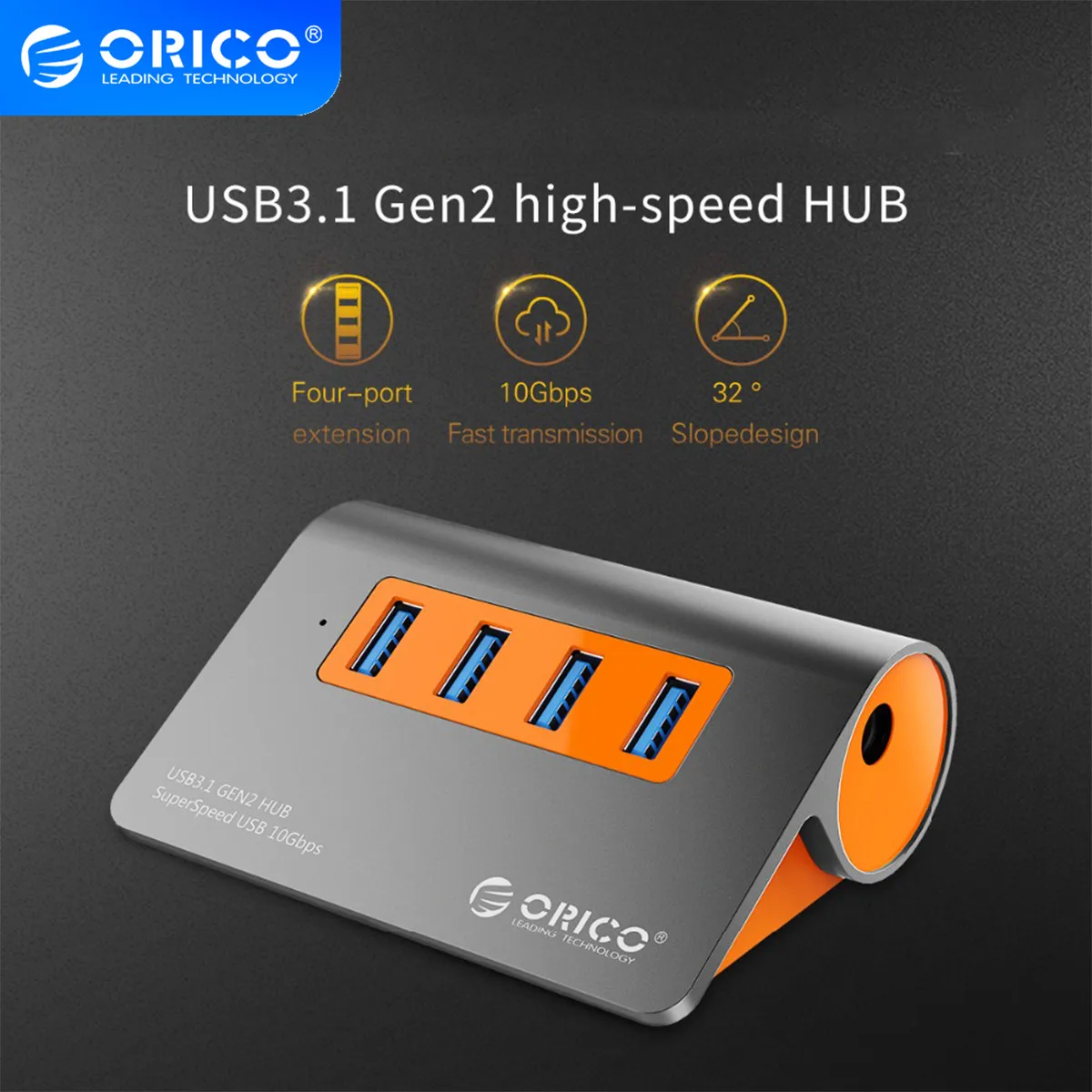 ORICO 4 Port USB3.1 Gen2 HUB Gen2 Aluminum USB HUB 10Gbps SuperSpeed ...