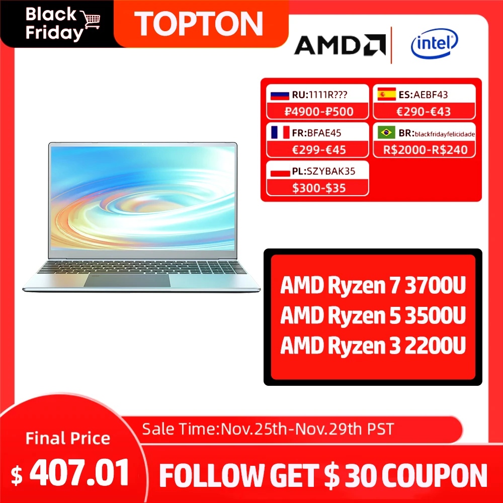 Topton novo notebook amd ryzen 7 3700u 7 laptops de processador 2700u ...